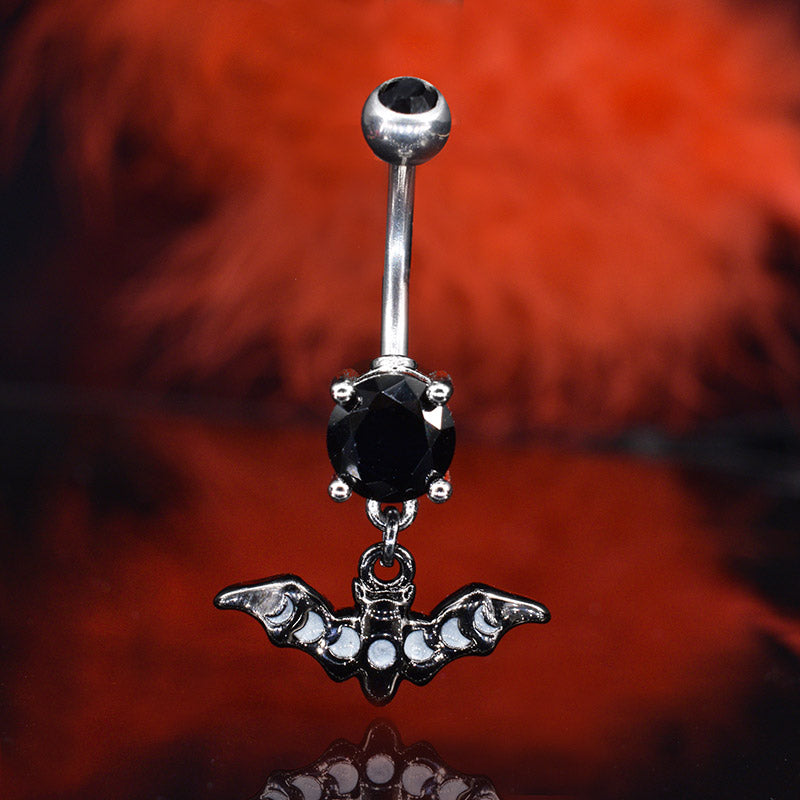 Gothic Navel Bar with Moon Phase Bat – Arka