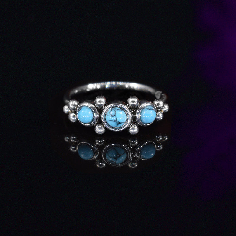 Tribal Nose Ring with Turquoise Stones and Tribal Dots – Arka