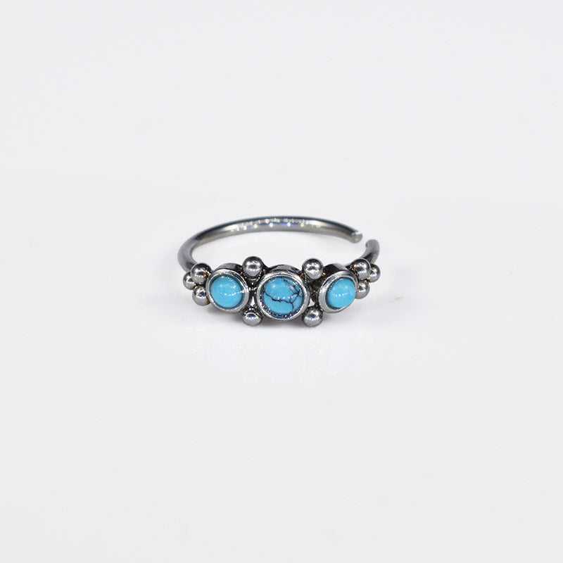 Tribal Nose Ring with Turquoise Stones and Tribal Dots – Arka