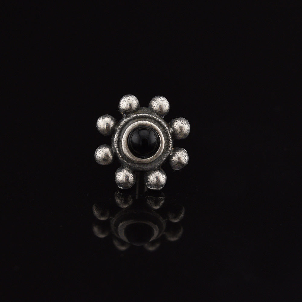 Silver Nose Stud in Indian Tribal Design with Black Onyx Stone – Arka