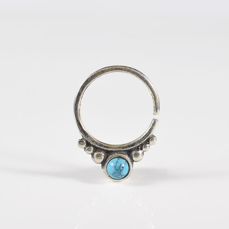 Sterling Silver Septum Ring with Turquoise Stone – Arka