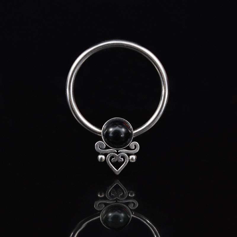 BCR Ball Closure Ring with Black Onyx Stone and Filigree – Arka