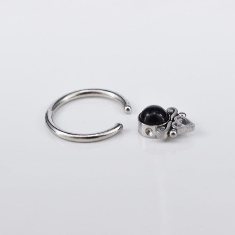 BCR Ball Closure Ring with Black Onyx Stone and Filigree – Arka