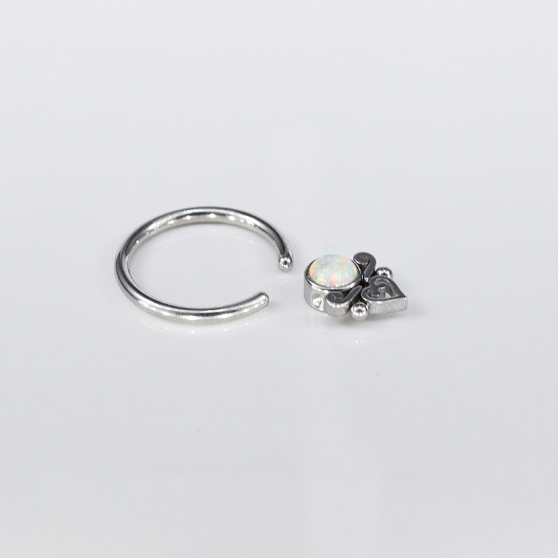 BCR Ball Closure Ring with White Opal Stone and Filigree – Arka