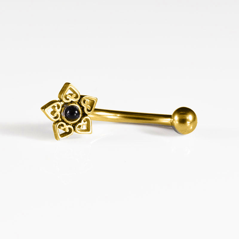 Gold PVD Curved Barbell with Onyx | Eyebrow, Rook, Daith Piercings – Arka