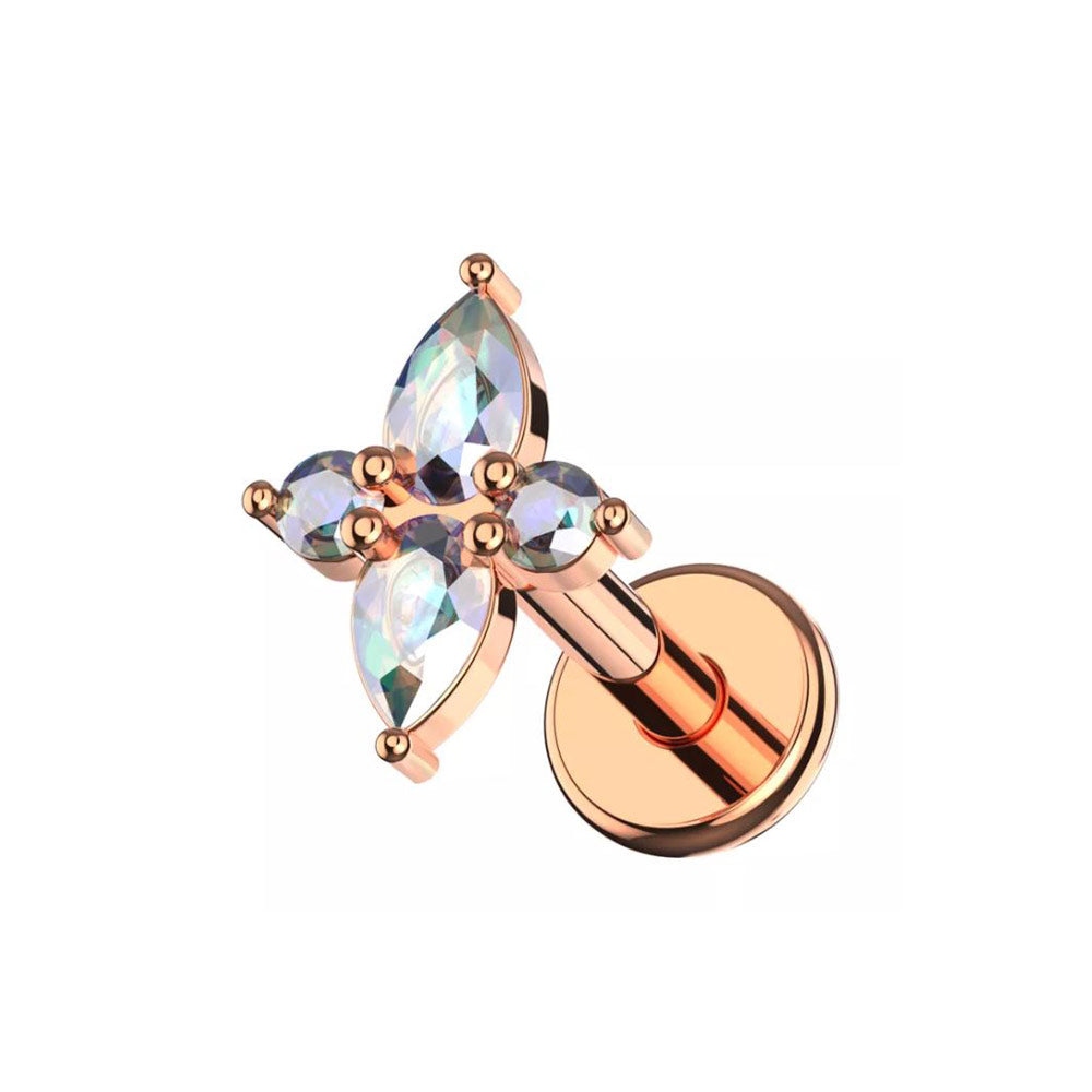 Rose Gold Labret Jewellery with Cruciform AB Stones – Arka