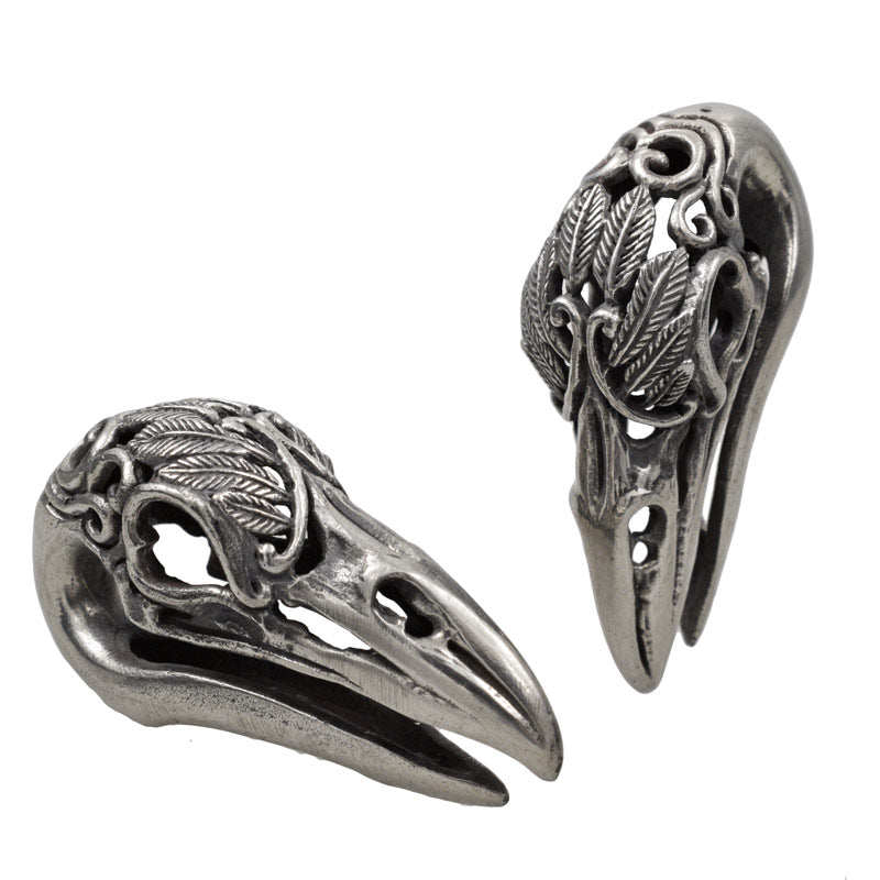 Carved Bird Skull Ear Weight in Silver Brass – Arka