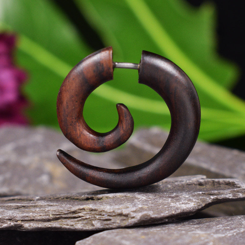 Fake Ear Stretcher, Tattoo Spiral in Wood – Arka