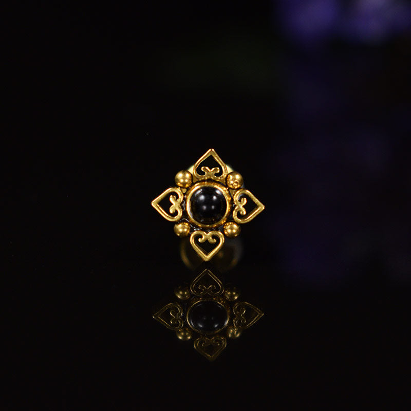 Gold Filigree Tribal Labret with Onyx Stone | Internally Threaded – Arka