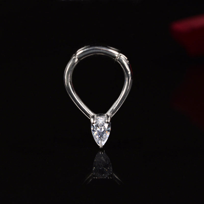 Teardrop Clicker Ring with Crystal for Forward Helix Piercing – Arka